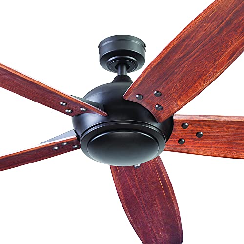 Prominence Home Guyanna, 62 Inch Modern Farmhouse LED Ceiling Fan with Light, Remote Control, Dual Mounting Options, Hand Carved Wood Blades, Reversible Motor - 51633-01 (Espresso)