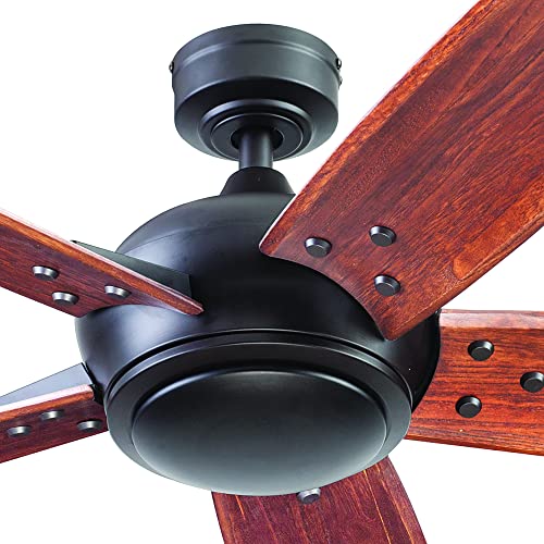 Prominence Home Guyanna, 62 Inch Modern Farmhouse LED Ceiling Fan with Light, Remote Control, Dual Mounting Options, Hand Carved Wood Blades, Reversible Motor - 51633-01 (Espresso)