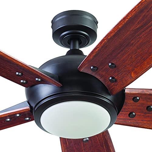 Prominence Home Guyanna, 62 Inch Modern Farmhouse LED Ceiling Fan with Light, Remote Control, Dual Mounting Options, Hand Carved Wood Blades, Reversible Motor - 51633-01 (Espresso)