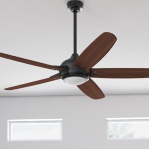 Prominence Home Guyanna, 62 Inch Modern Farmhouse LED Ceiling Fan with Light, Remote Control, Dual Mounting Options, Hand Carved Wood Blades, Reversible Motor - 51633-01 (Espresso)