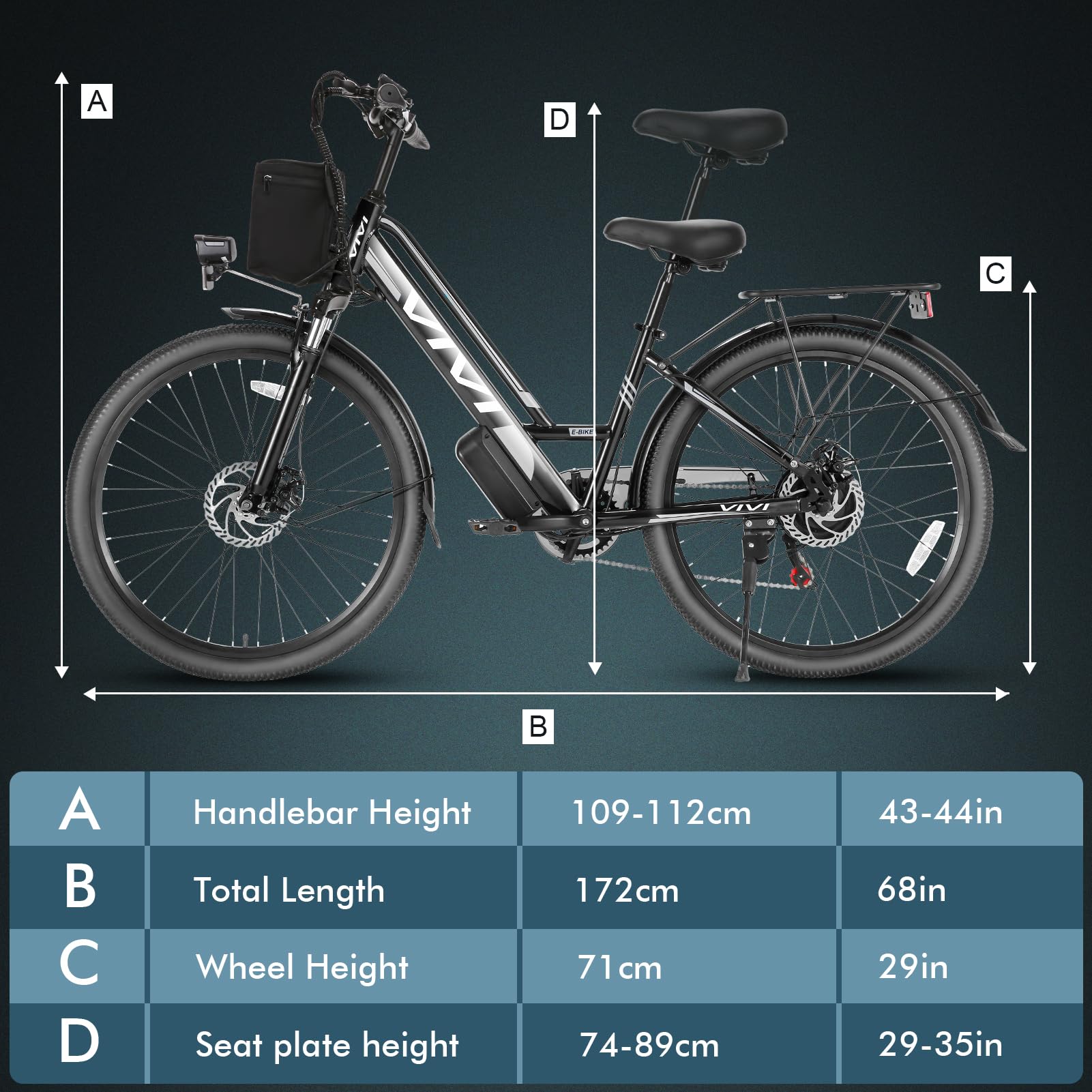 Vivi Electric Bike 500W Commuter Ebike 26" Electric City Cruiser Bicycle, 20 MPH Ebikes for Adults with 48V Removable Battery, Up to 50 Miles, Professional 7 Speed