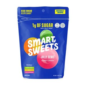 smartsweets jolly gems easter candy, 2.5oz, green apple, peach, & pink lemonade flavors, hard candy with low sugar, low calorie, free from sugar alcohols, no artificial colors or sweeteners