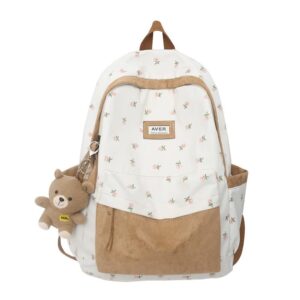 jhtpslr preppy backpack patchwork cottagecore aesthetic backpack flower grass printed backpack back to school supplies (brown)