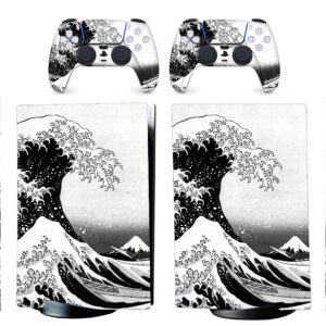 belugadesign ps5 wave japanese skin | painting great kanagawa vinyl cover wrap sticker full set console controller | compatible with sony playstation 5 (ps5 digital edition, black white)