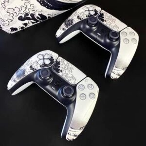 BelugaDesign PS5 Wave Japanese Skin | Painting Great Kanagawa Vinyl Cover Wrap Sticker Full Set Console Controller | Compatible with Sony Playstation 5 (PS5 Digital Edition, Black White)