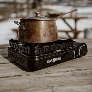 Gas One Dual Fuel Portable Stove 15,000BTU With Brass Burner Head, Dual Spiral Flame Gas Stove - Patent Pending