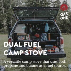 Gas One Dual Fuel Portable Stove 15,000BTU With Brass Burner Head, Dual Spiral Flame Gas Stove - Patent Pending