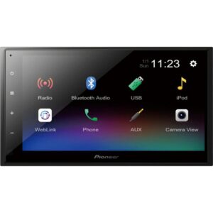 pioneer dmh-342ex digital multimedia receiver with weblink, 6.8” capacitive touchscreen, double-din, built-in bluetooth, amazon alexa via app, backup camera compatible