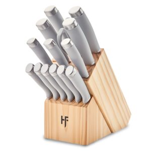 hampton forge epicure cool 15pc block set, 6.70 lb, taupe/grey