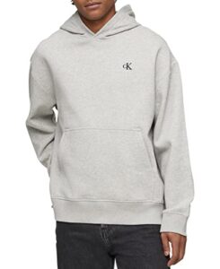 calvin klein men's relaxed fit monogram logo fleece hoodie, heroic grey heather, xx-large