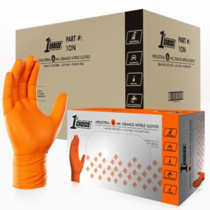 1st choice 6 mil mechanic gloves, nitrile gloves disposable latex free - large box of 100 orange nitrile disposable gloves