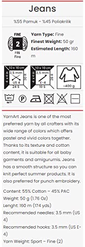 Yarn Art YarnArt Jeans Sport Yarn 55% Cotton 45% Acrylic 1 Skein/Ball 50 gr 174 yds Cotton Yarn Knitting Yarn Soft Yarn amigurumi Cotton Yarn (40)