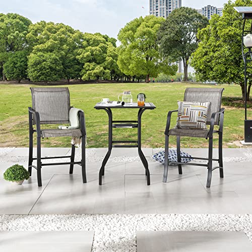 LOKATSE HOME Patio Bar Set 3 Piece Counter Height Stools and Table Tesilin Conversation Dining Furniture, Grey