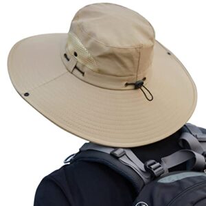 muryobao mens sun hat summer outdoor upf50+ uv protection waterproof wide brim bucket hats foldable boonie cap for fishing hiking garden beach safari beige