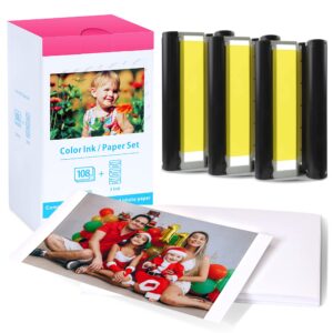 wonfoucs compatible for canon selphy cp1300 cp1500 ink and paper, compatible for cp1200 cp1000 cp910 cp900 cp810 cp760 cp770 cp780, kp-108in 3 color ink cartridges and 108 sheets 4x6 photo paper