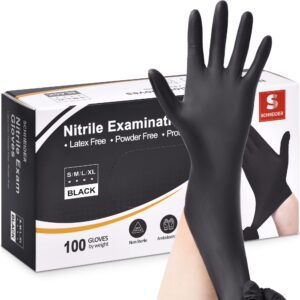 schneider nitrile exam gloves, black, medium, 100-ct box, 4-mil, latex-free, powder-free, food-safe (nbfk7102)