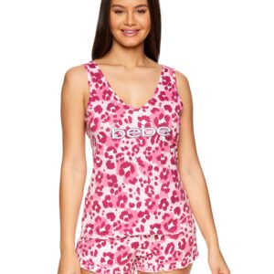 bebe Womens Pajama Set - Tank Top and Lounge Shorts Sleepwear PJ Set (Light Pink, Plus Size 3X)