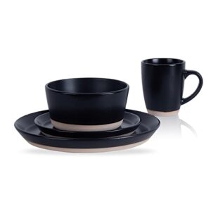 Stone Lain Jules Modern Stoneware 16-piece Round Black Dinnerware Set, Plates and Bowls Sets, Dish Set for 4, Black