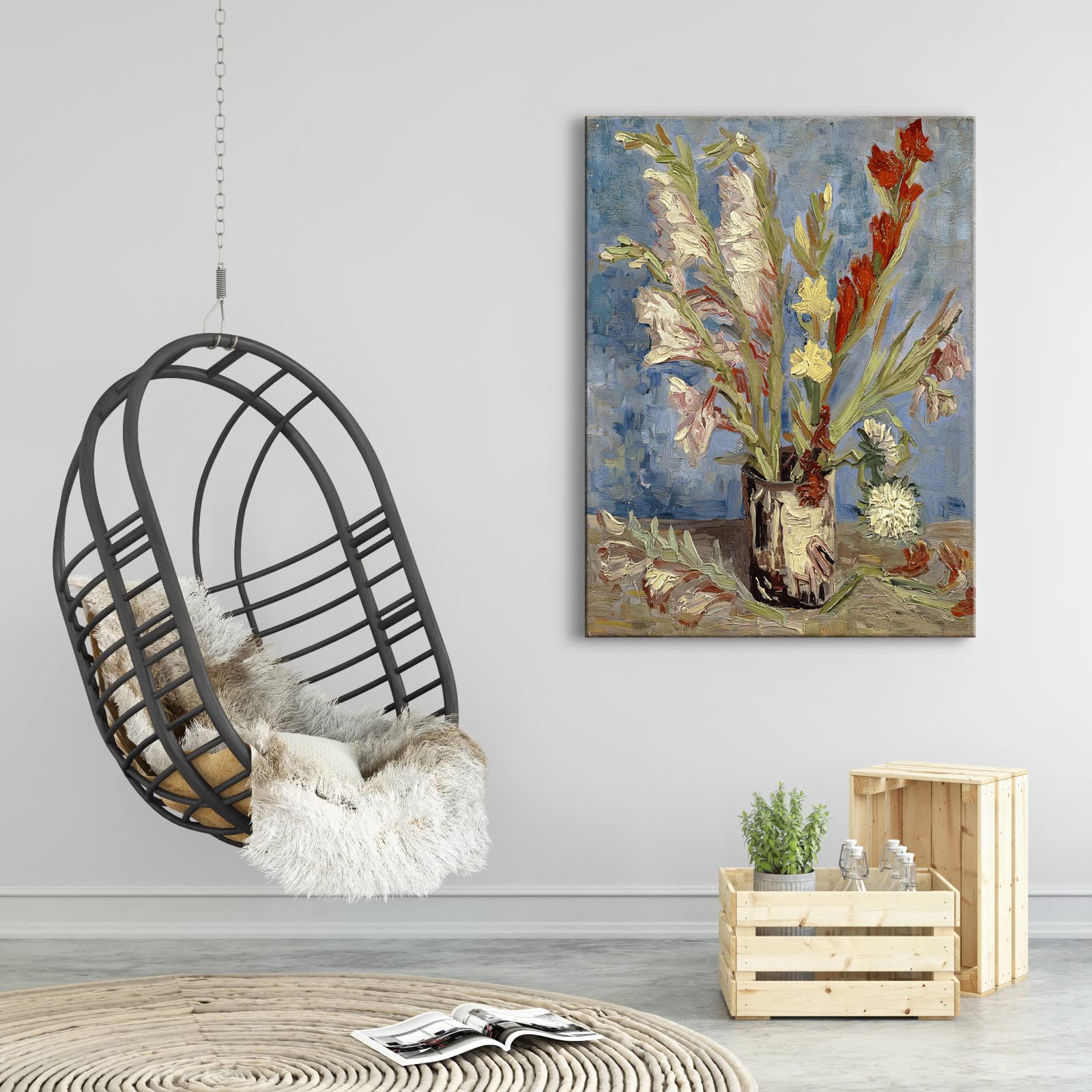 Wieco Art Vase with Gladioli and China Asters by Van Gogh Famous Artwork Oil Paintings Large Wall Art Abstract Flowers Pictures Modern Floral Canvas Prints for Office Decor