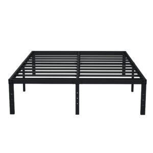 emoda 16 inch bed frame queen size heavy duty metal platform no box spring needed with steel slat support, easy assembly, black