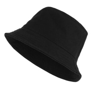 pffy bucket hat for women men cotton summer sun beach fishing cap black