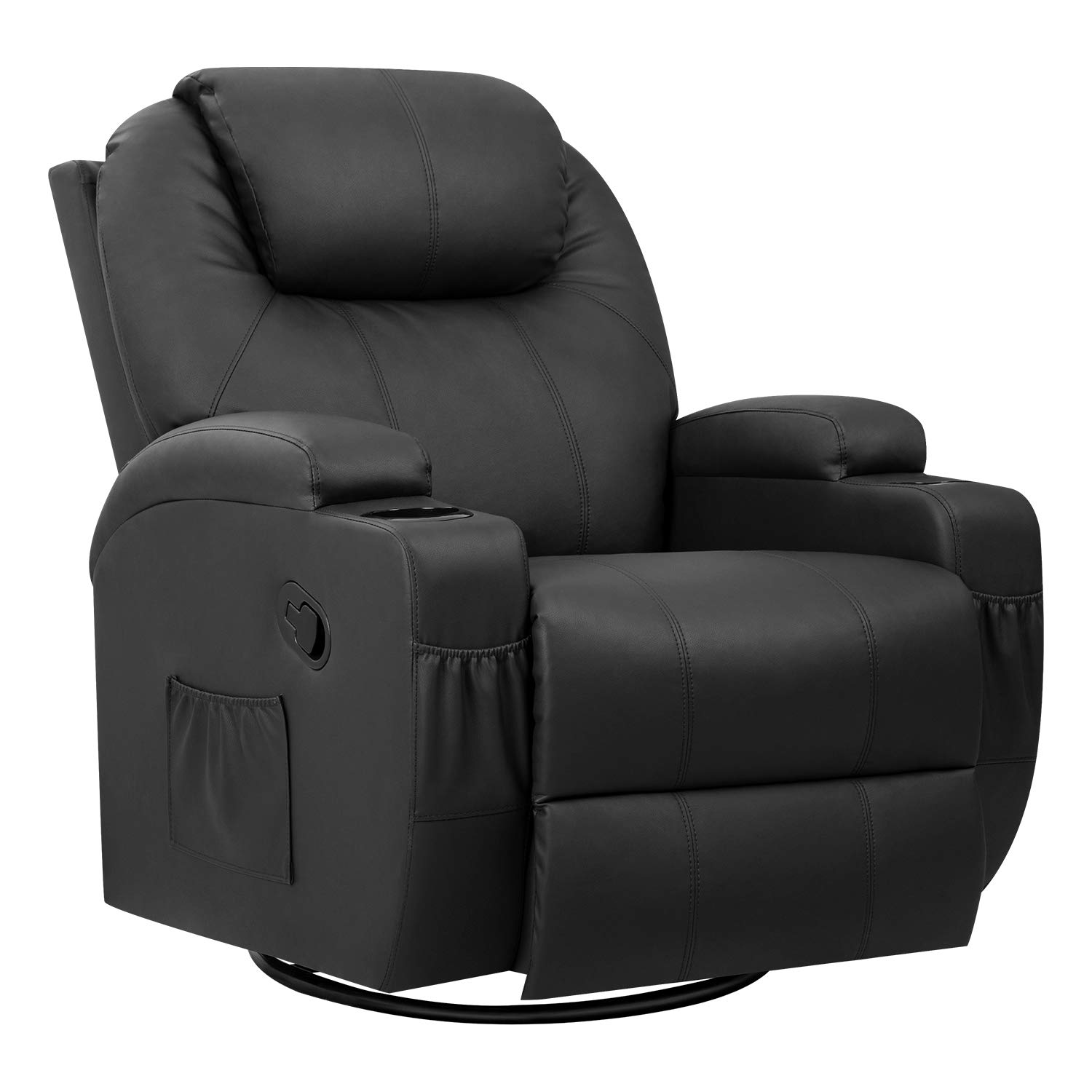 YESHOMY Swivel Rocker Recliner with Massage and Heating Functions, Sofa Chair with Remote Control and Two Cup Holders, Suitable for Living Room, Dark Black