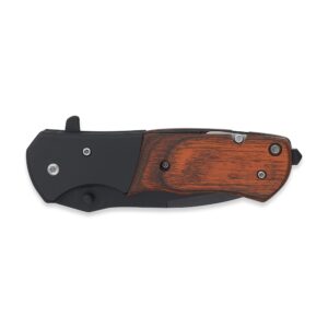 makerflo Beast Wooden Pocket Knife with a Tactical Spring-Assisted Steel Blade, Assisted Rosewood Handle, and Razor Sharp Serrated Blade with a Belt Clip on the Backside - Pack of 1