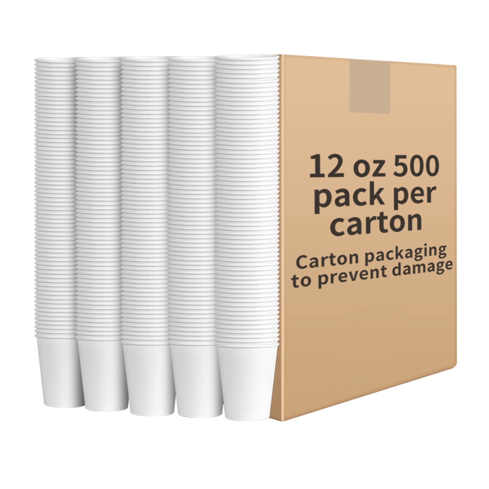 RACETOP Paper Coffee Cups 12 oz [500 pack], Paper Cups Disposable, Hot Coffee Cups, Ideal for Coffee, Beverages (12oz 500 pack white)