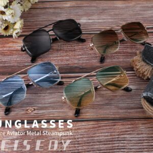 FEISEDY Sunglasses Mens Women Vintage Aviator Square Trendy Metal Steampunk Fishing Driving Sun Glasses B2894