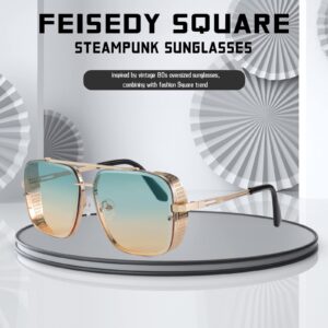 FEISEDY Sunglasses Mens Women Vintage Aviator Square Trendy Metal Steampunk Fishing Driving Sun Glasses B2894