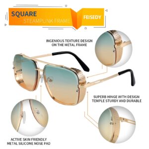 FEISEDY Sunglasses Mens Women Vintage Aviator Square Trendy Metal Steampunk Fishing Driving Sun Glasses B2894