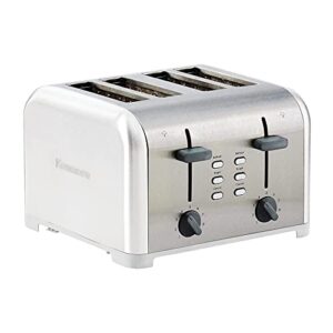 kenmore 4-slice toaster, white stainless steel, dual controls, extra wide slots, bagel and defrost functions, 9 browning levels, removable crumb trays, for bread, toast, muffin, toaster strudel…