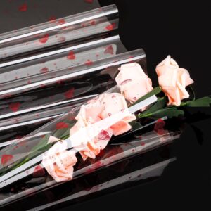 Wider Cellophane Wrap Roll Red Hearts Design(100 feet x 17.5 in) 2.3 Mil Thick Crystal Clear with Special Red Hearts Cellophane Bags large For Flower Wrapping, Gift Basket Wrap Hearts Design Cellophane for Mother’s Day Gift Wrapping