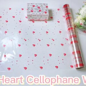 Wider Cellophane Wrap Roll Red Hearts Design(100 feet x 17.5 in) 2.3 Mil Thick Crystal Clear with Special Red Hearts Cellophane Bags large For Flower Wrapping, Gift Basket Wrap Hearts Design Cellophane for Mother’s Day Gift Wrapping