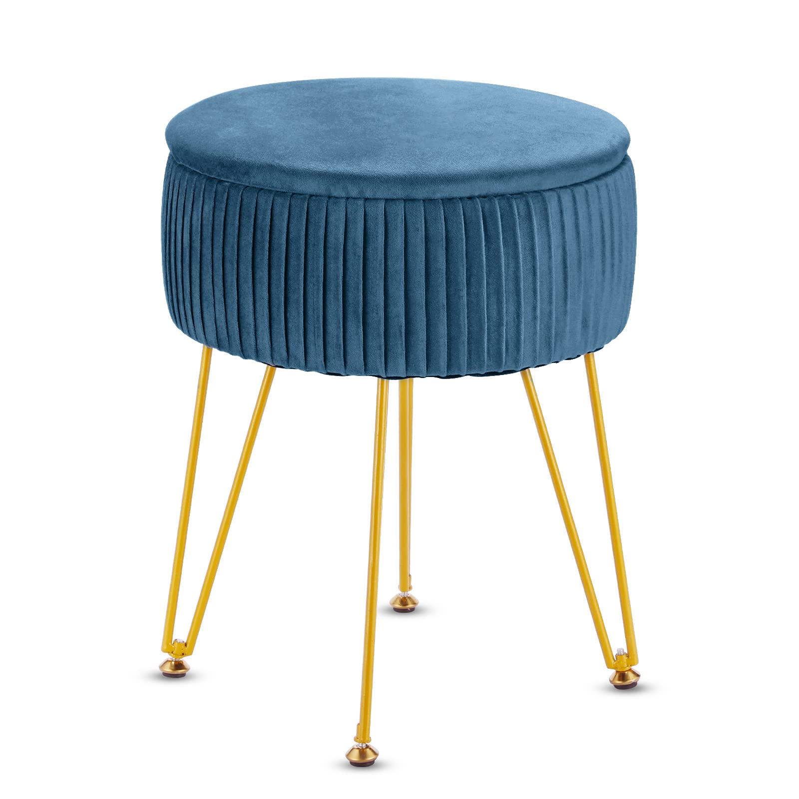 Urban Deco Velvet Storage Ottoman Foot Rest Makeup Footstool Velvet Footrest Chair with 4 Metal Legs Storage Stool and Ottomans for Living Room and Bedroom-Blue