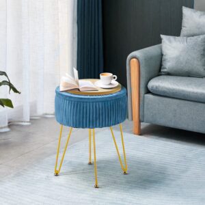 Urban Deco Velvet Storage Ottoman Foot Rest Makeup Footstool Velvet Footrest Chair with 4 Metal Legs Storage Stool and Ottomans for Living Room and Bedroom-Blue