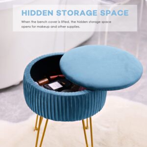 Urban Deco Velvet Storage Ottoman Foot Rest Makeup Footstool Velvet Footrest Chair with 4 Metal Legs Storage Stool and Ottomans for Living Room and Bedroom-Blue