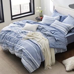 bedsure bed in a bag queen 7 pieces - blue striped comforter set queen all season bed set, bed set queen size with 1 comforter, 1 flat sheet, 1 fitted sheet, 2 pillowcases & 2 shams