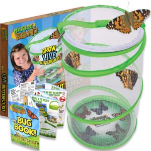 nature bound butterfly growing kit - live caterpillar to butterfly project for kids - includes voucher for caterpillars, green pop-up enclosure, and stem learning guide