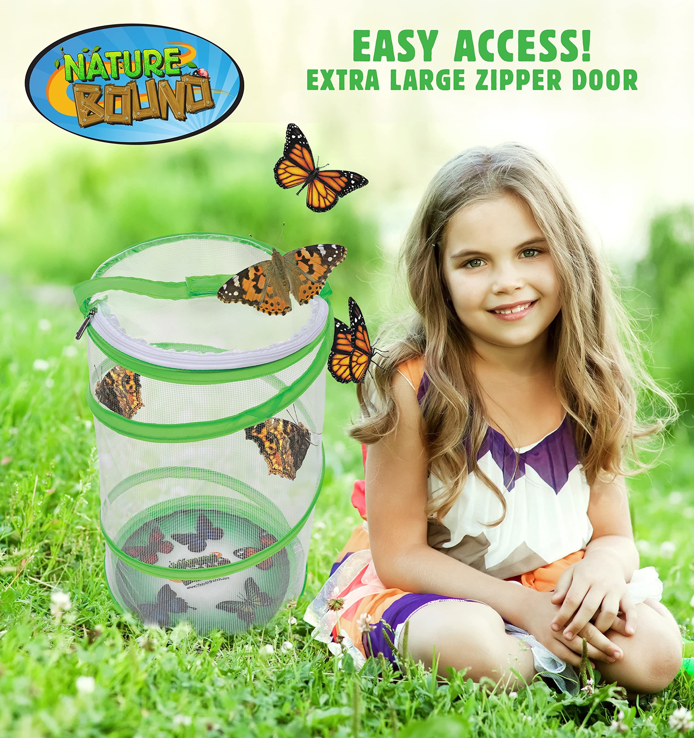 Nature Bound Butterfly Growing Kit - Live Caterpillar to Butterfly Project for Kids - includes Voucher for Caterpillars, Green Pop-Up Enclosure, and STEM Learning Guide