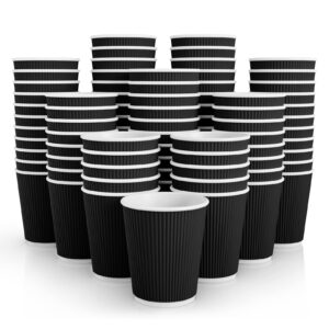 jollypack 120 pack 8 oz paper coffee cups, disposable coffee cups, black hot beverage cups with ripple wall design, hot beverage cups suitable for birthday,party and any occasions