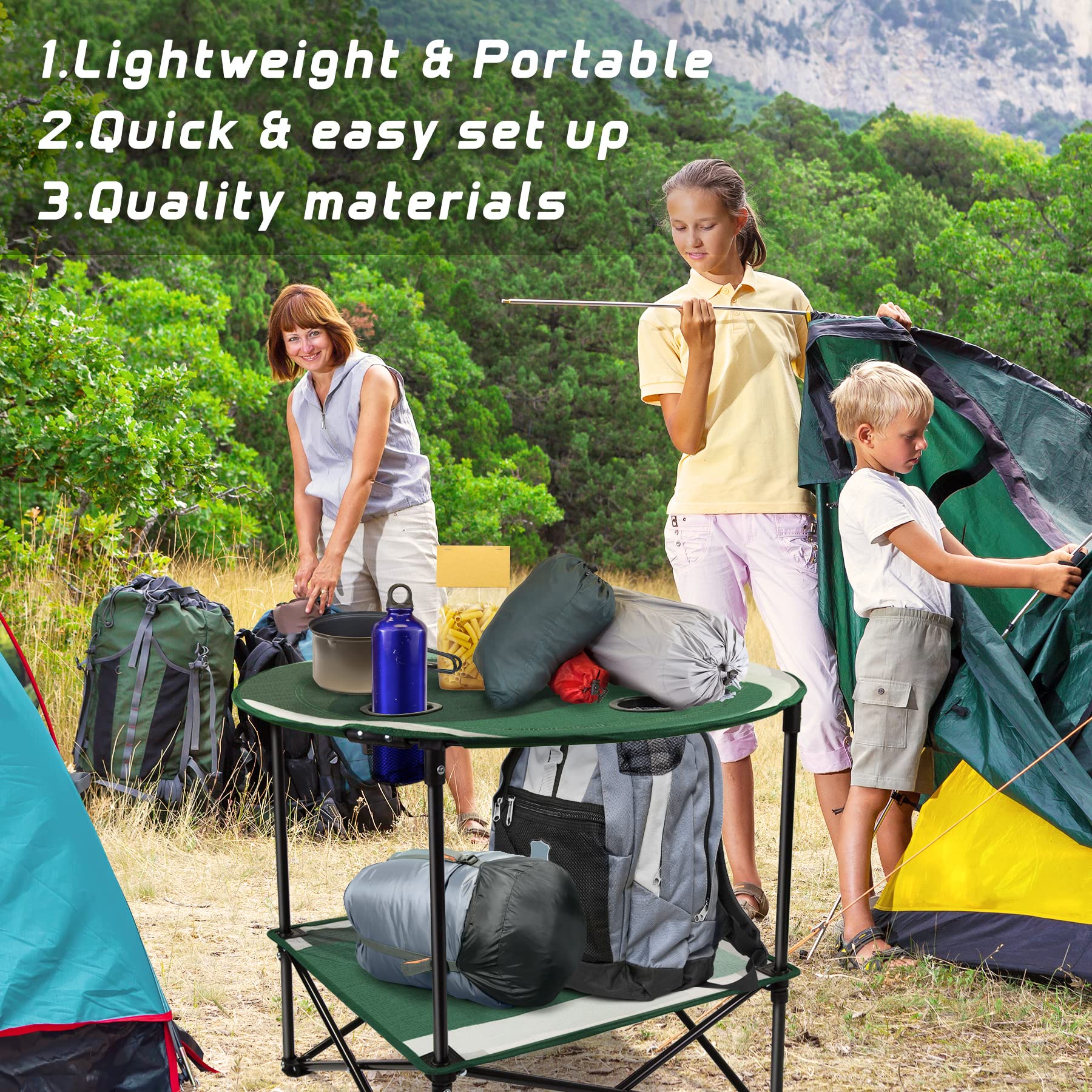 LESES Portable Beach Table, Folding Picnic Table with Carry Bag for Outdoors Fold Up Lightweight Camping Table with 4 Cup Holder, Travel Camping Tables for Party, Hiking, Fishing, Tailgating