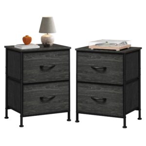 wlive night stand set 2, nightstand with 2 fabric drawers, small dresser for bedroom, bedside table for small spaces, dorm, charcoal black wood grain print