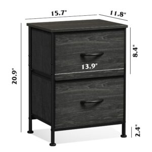 WLIVE Night Stand set 2, Nightstand with 2 Fabric Drawers, Small Dresser for Bedroom, Bedside Table for Small Spaces, Dorm, Charcoal Black Wood Grain Print