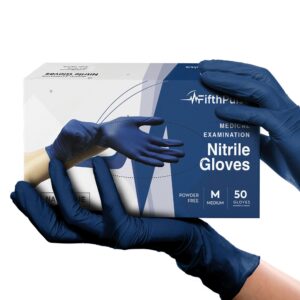 gloves disposable latex free navy nitrile gloves medium, 50 count - powder free rubber gloves - medical exam surgical gloves - food safe cooking gloves, 3 mil thick