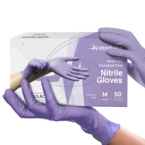 lilac nitrile disposable gloves - 50 count - 3 mil nitrile gloves medium - powder and latex free rubber gloves - surgical medical exam gloves - food safe cooking gloves