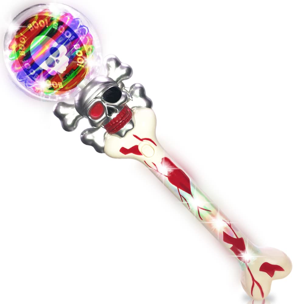 ArtCreativity Light Up Spinning Skull Wand, 14 Inch LED Spin Toy for Kids, Batteries Included, Great Halloween Toy for kids Gift Idea for Boys and Girls, Pirate Birthday Party Favor, Carnival Prize