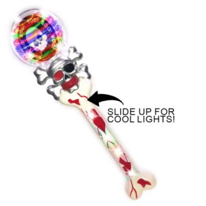 ArtCreativity Light Up Spinning Skull Wand, 14 Inch LED Spin Toy for Kids, Batteries Included, Great Halloween Toy for kids Gift Idea for Boys and Girls, Pirate Birthday Party Favor, Carnival Prize