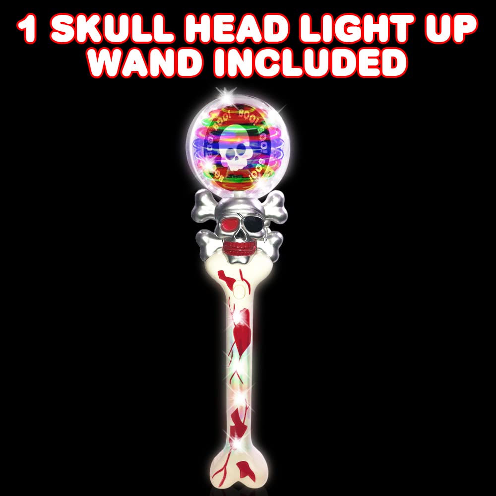 ArtCreativity Light Up Spinning Skull Wand, 14 Inch LED Spin Toy for Kids, Batteries Included, Great Halloween Toy for kids Gift Idea for Boys and Girls, Pirate Birthday Party Favor, Carnival Prize