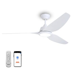 ovlaim 56 inch smart ceiling fans with lights and remote, 3 blade indoor outdoor modern white ceiling fan for bedroom living room patio, high cfm quiet dc motor